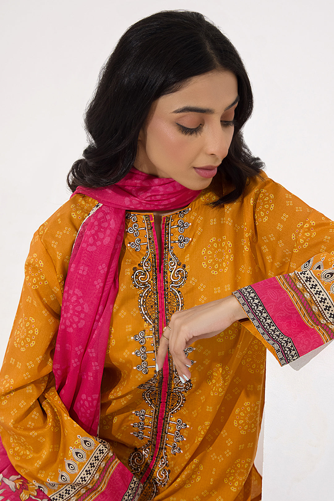 3 Piece Orange Cambric Embroidered Kurtta Dupatta Trouser - Ready to ...