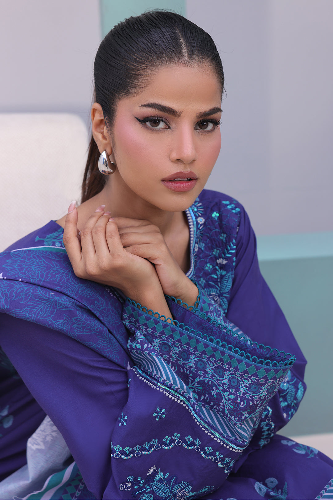 Cambric Embroidered Shirt Shalwar Dupatta 3 Piece Women Unstitched