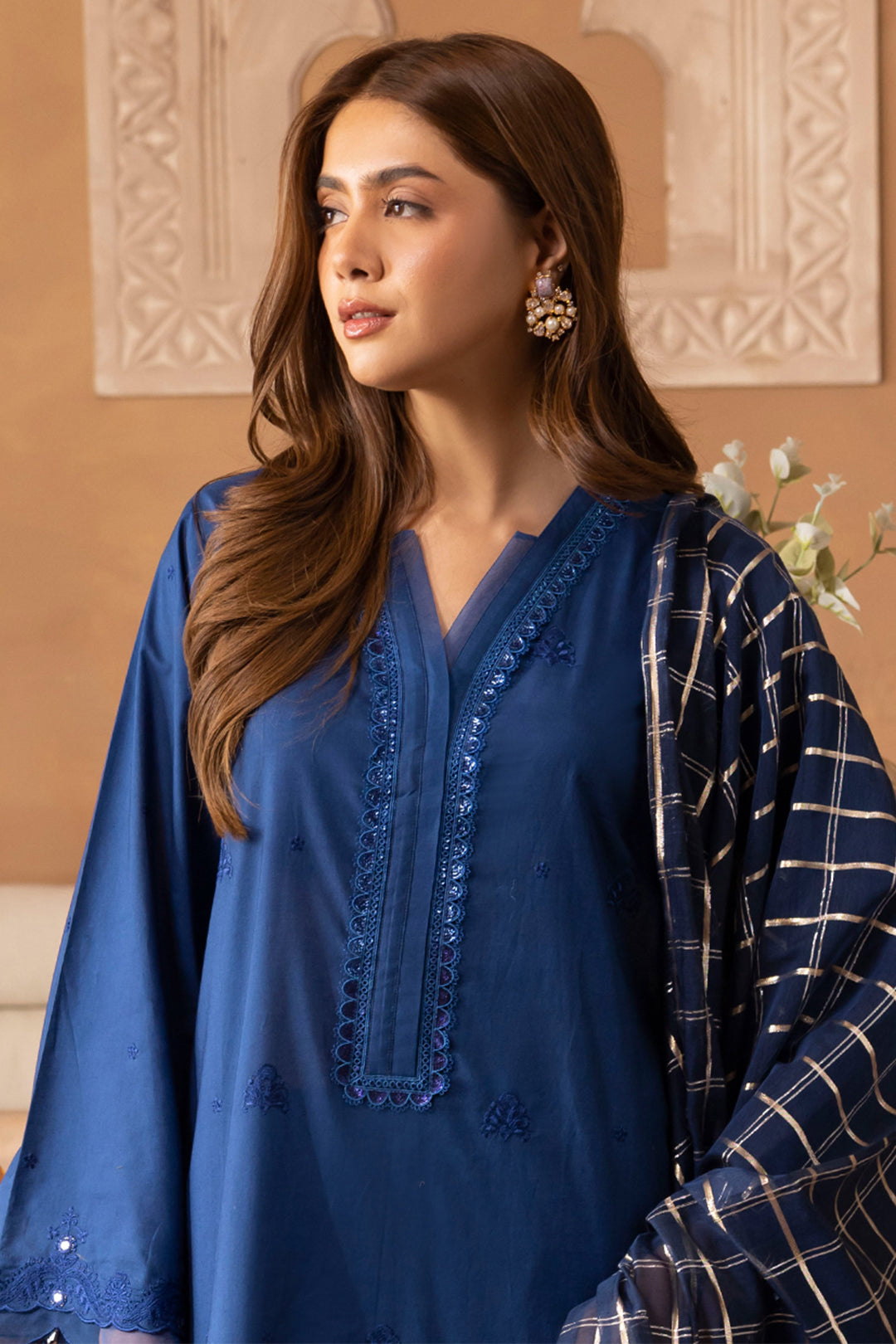 Blue Embroidered Shirt Shalwar Dupatta Lawn WUS24E31132 suit - Winter ...