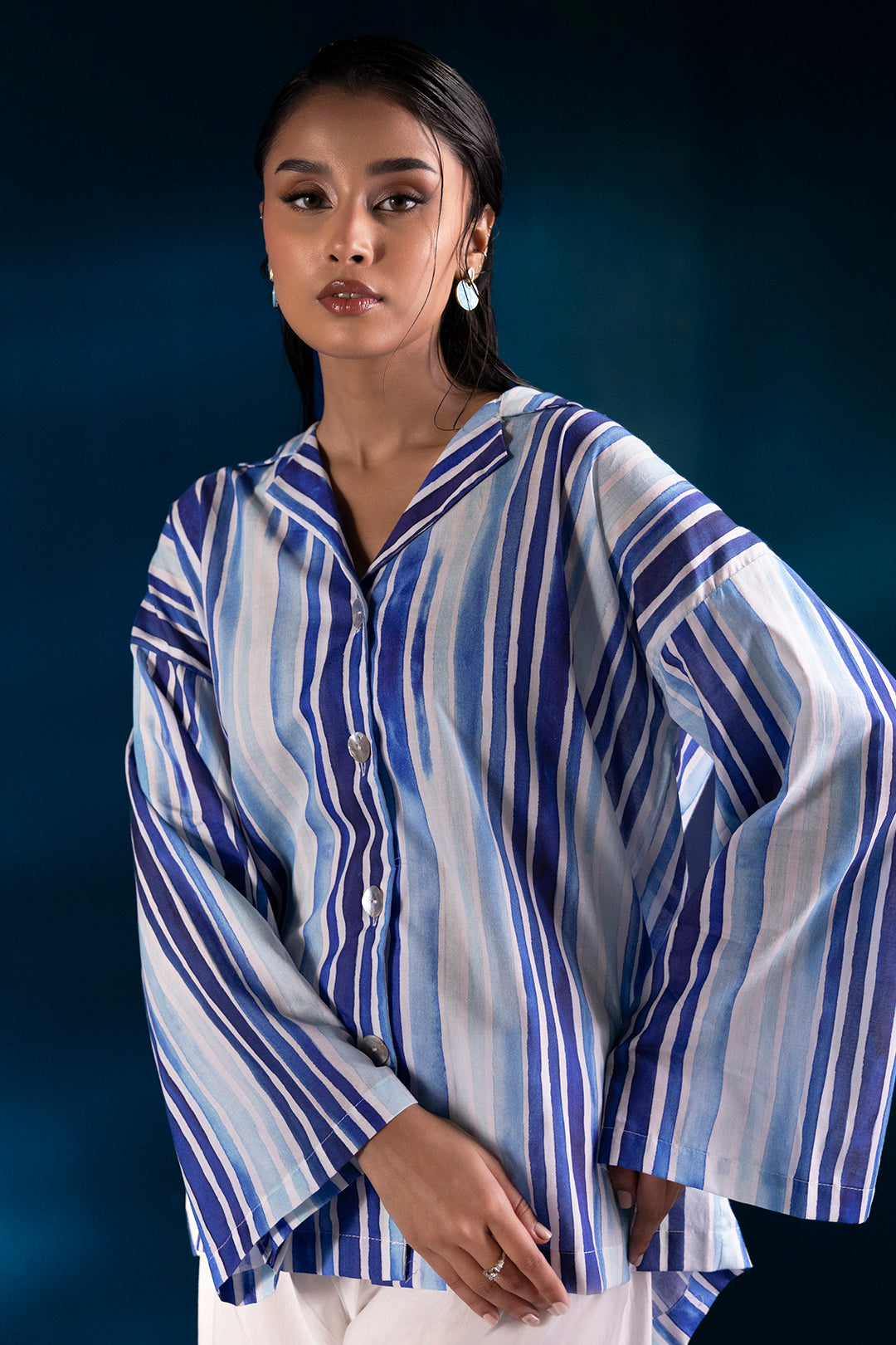 Blue Cambric Shirts Women Western