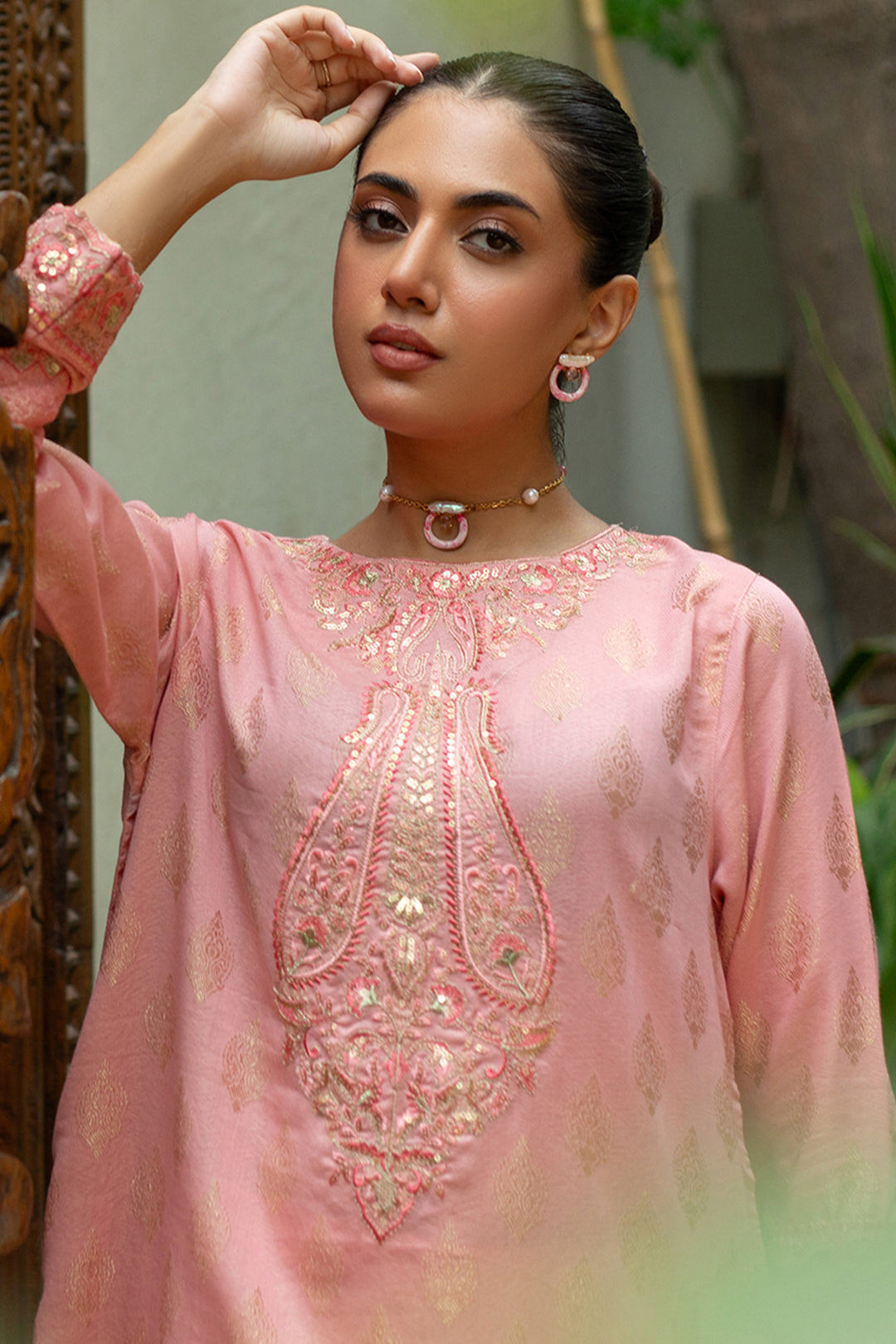 3 Piece Pink Jacquard Embroidered Kurta Dupatta Trouser - Ready to Wear ...